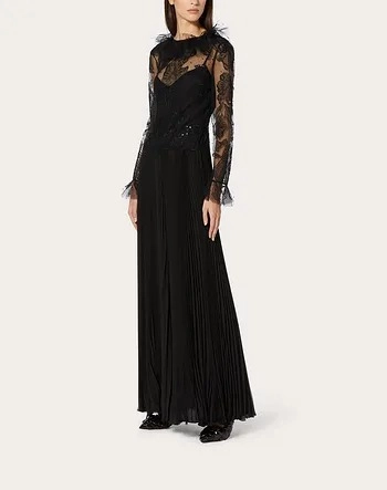Valentino Garavani Ruffled Pleated Long-sleeved Dress