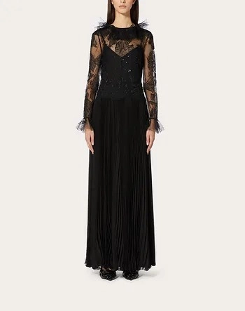 Valentino Garavani Ruffled Pleated Long-sleeved Dress