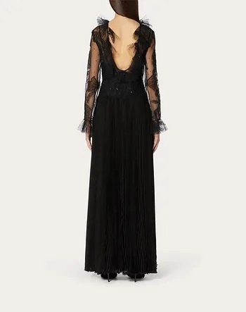 Valentino Garavani Ruffled Pleated Long-sleeved Dress