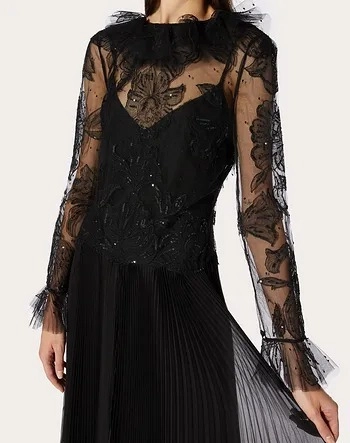 Valentino Garavani Ruffled Pleated Long-sleeved Dress