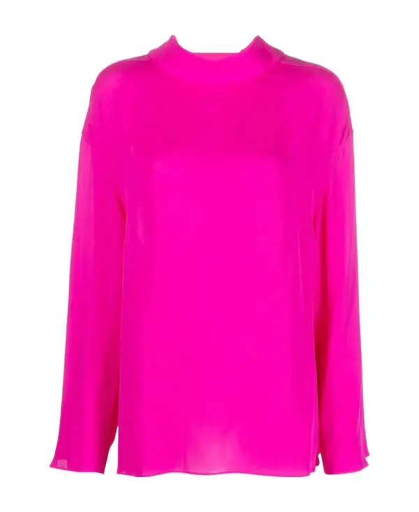 Valentino Garavani Bow-detail Funnel Neck Silk Top - Pink
