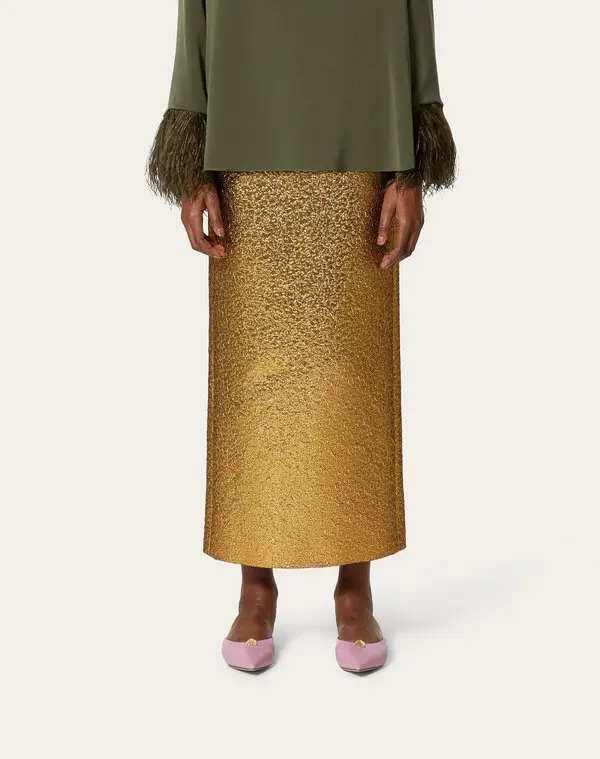 Valentino Garavani Metallic Vgold Midi Skirt