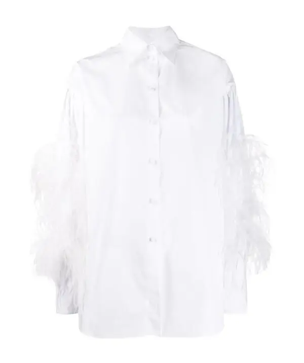 Valentino Garavani Feather Embellished Buttoned Shirt - White