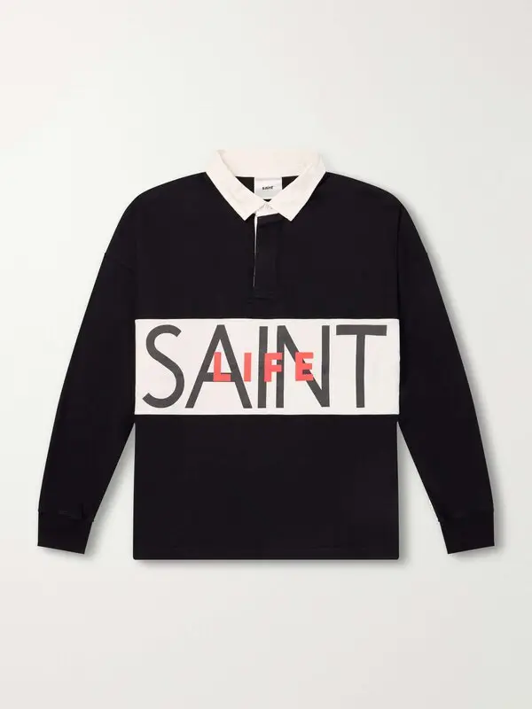 SAINT MXXXXXX Saint Life Printed Cotton-jersey Polo Shirt