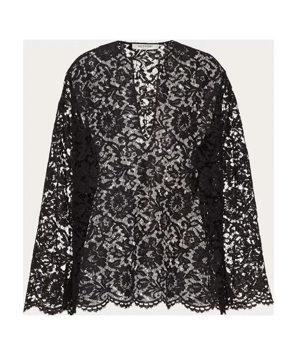 Valentino Garavani Long-sleeve Lace-overlay Blouse - Black