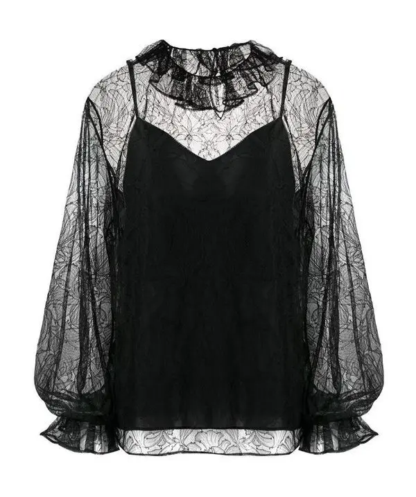Valentino Garavani Logo Lace Blouse - Black