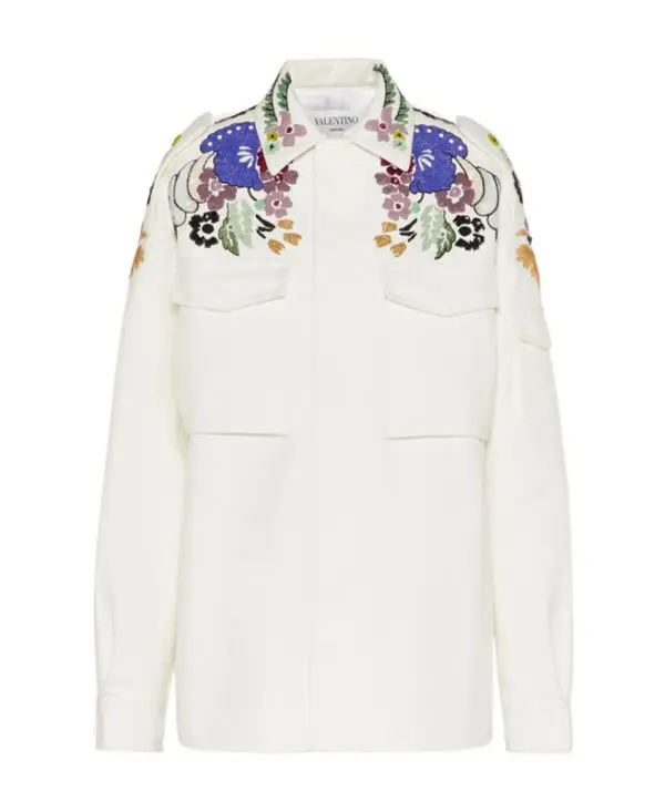 Valentino Garavani Embroidered Gabardine Shirt Jacket