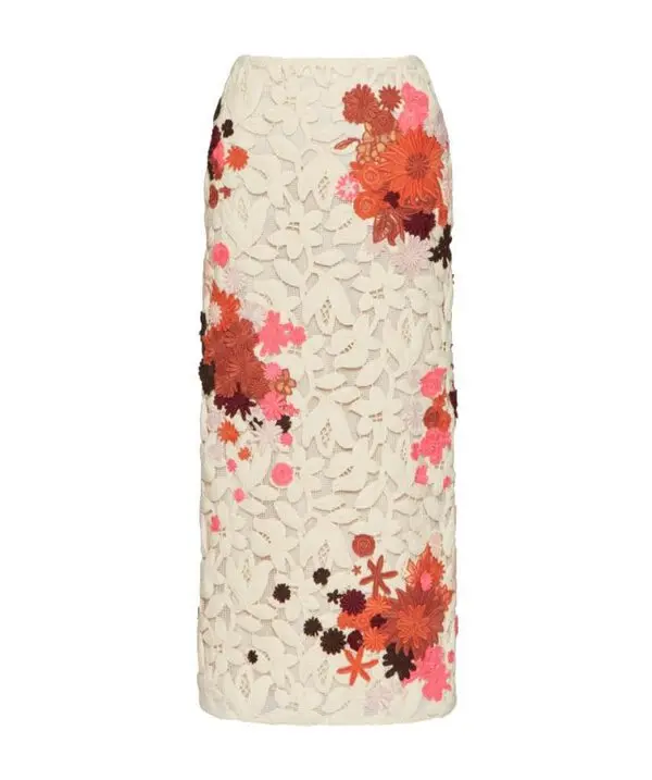 Valentino Garavani Logo Embroidered Lace Mid-length Skirt - Nude
