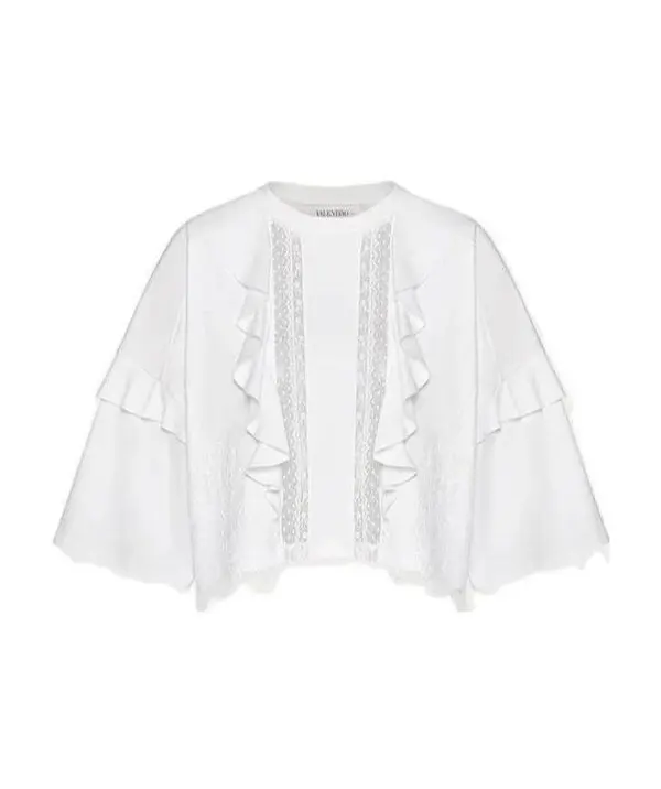 Valentino Garavani Lace Panel Cropped T-shirt - White