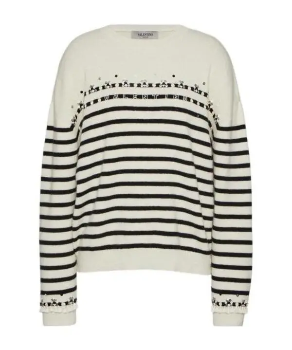 Valentino Garavani Horizontal-stripe Long-sleeve Jumpr - White