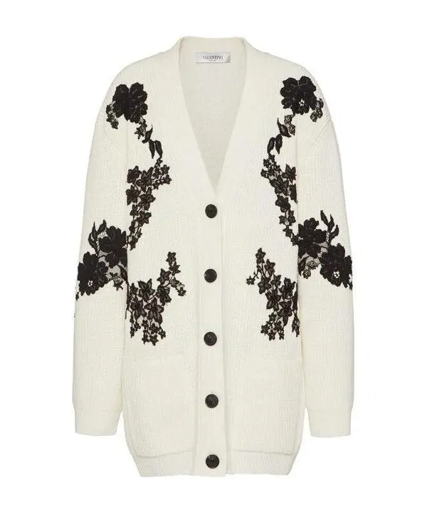 Valentino Garavani Oversized Lace Inserts Cardigan - White