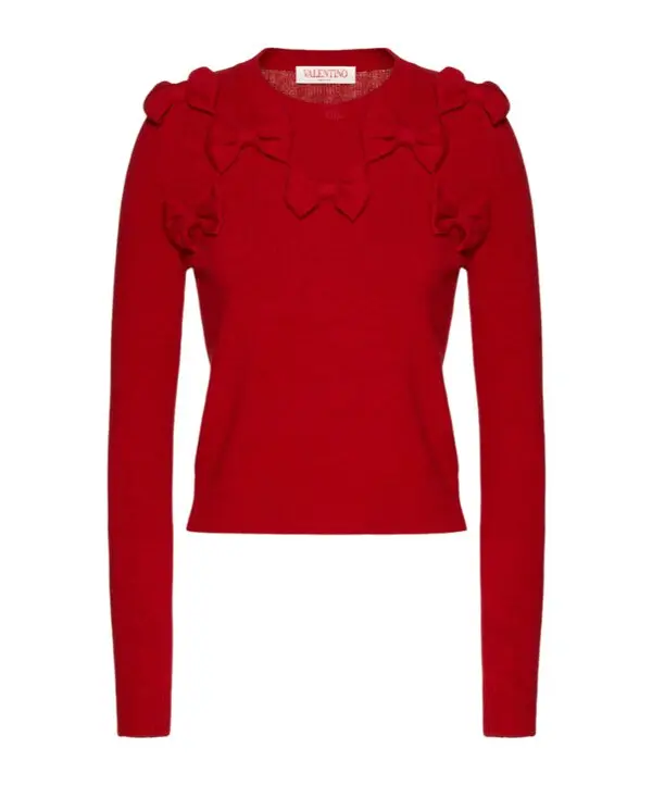Valentino Garavani Bow-embellished Virgin Wool Jumper - Red