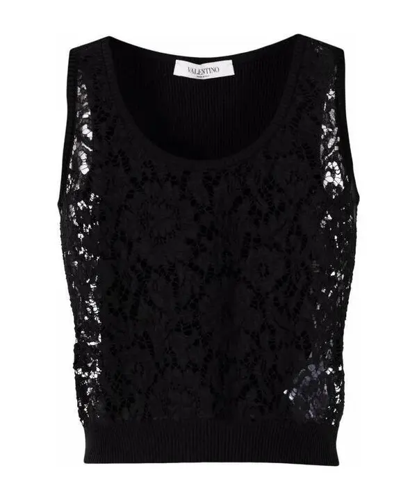 Valentino Garavani Crochet-design Sleeveless Top - Black