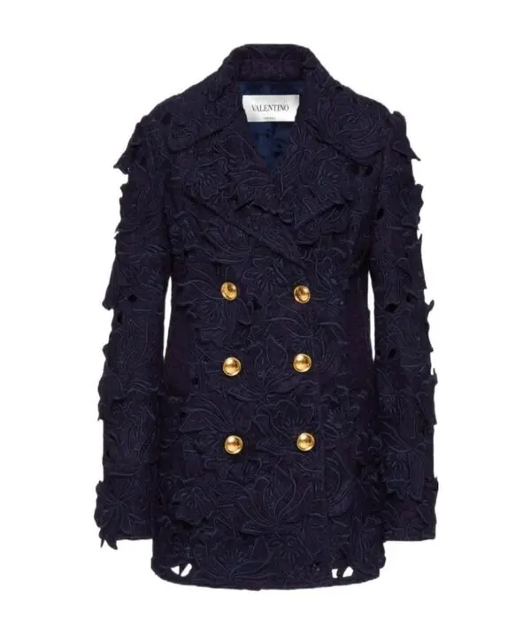 Valentino Garavani Double-breasted Appliqué-detail Coat - Black