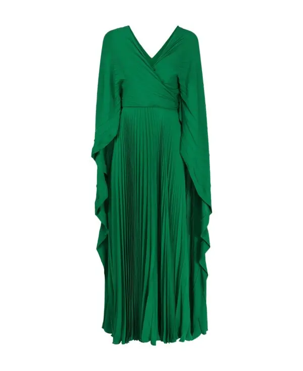Valentino Garavani V-neck Pleated Cape Sleeved Dress
