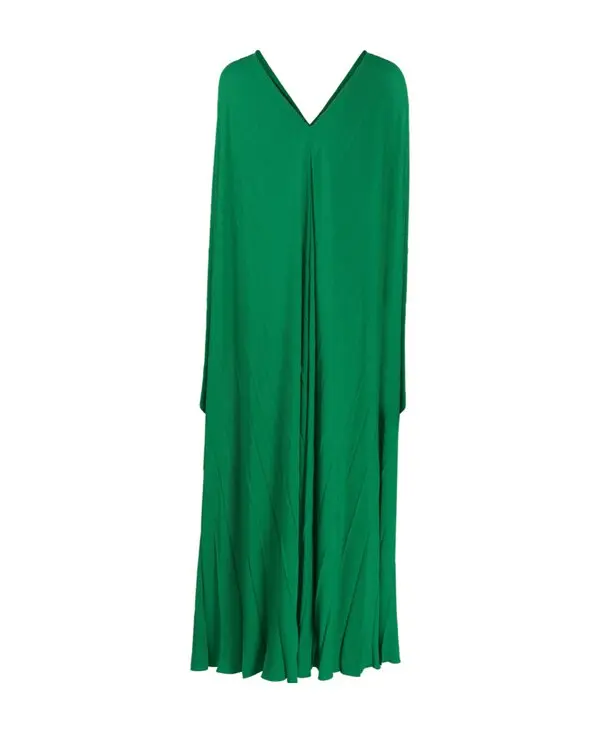 Valentino Garavani V-neck Pleated Cape Sleeved Dress