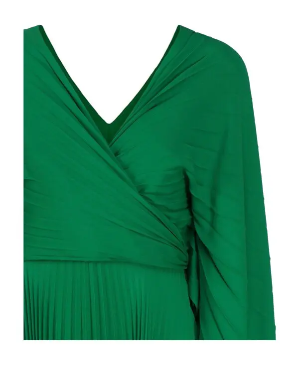 Valentino Garavani V-neck Pleated Cape Sleeved Dress