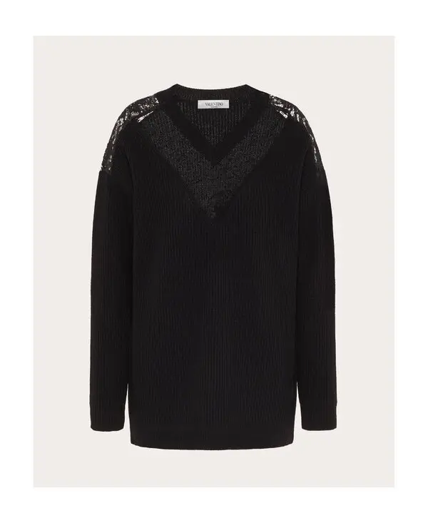 Valentino Garavani Lace-embellished V-neck Jumper