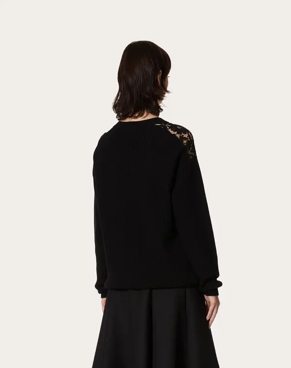 Valentino Garavani Lace-embellished V-neck Jumper
