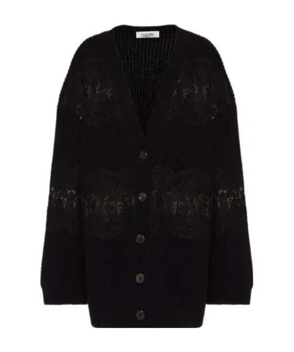 Valentino Garavani Lace-insert Wool Cardigan