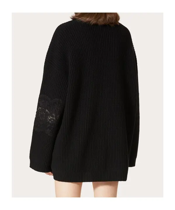 Valentino Garavani Lace-insert Wool Cardigan