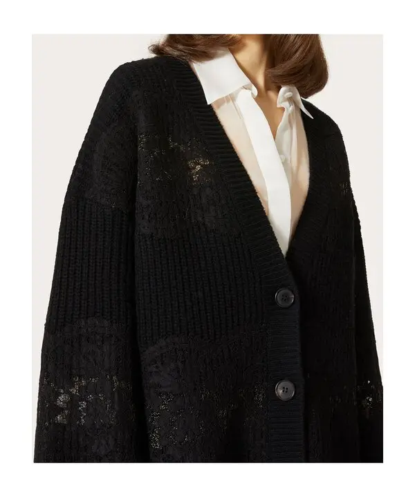 Valentino Garavani Lace-insert Wool Cardigan