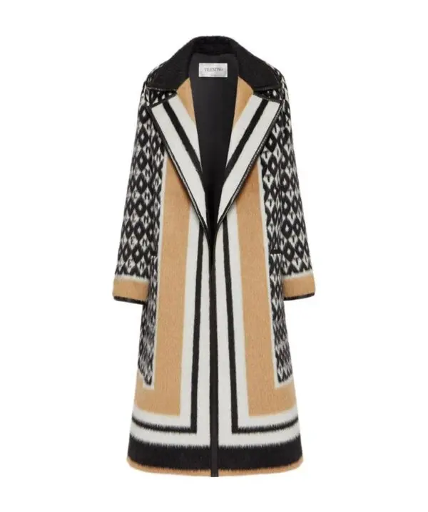 Valentino Garavani Notched-lapel Intarsia-knit Coat - Black