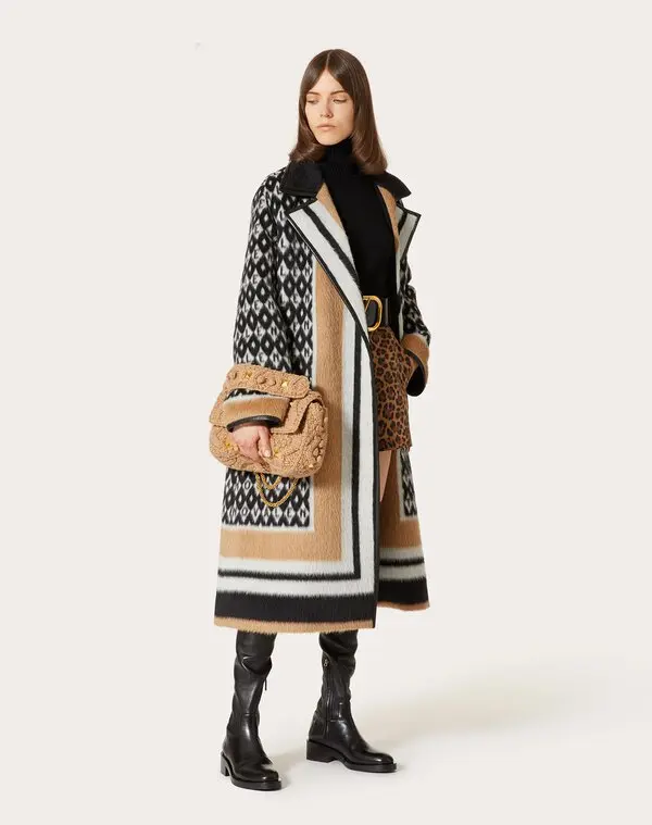 Valentino Garavani Notched-lapel Intarsia-knit Coat