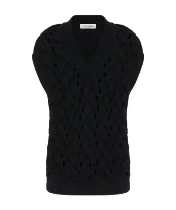 Valentino Garavani Open-knit Wool-blend Vest - Black