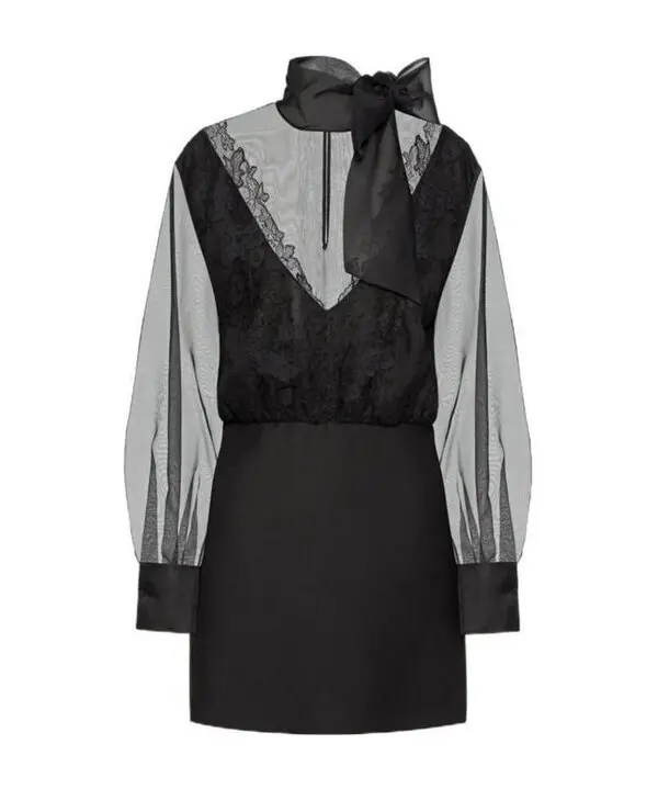 Valentino Garavani Vltn Silk Mni Drss W/ Lace Detail And Pu - Black