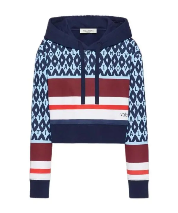 Valentino Garavani Logo-print Striped Hoodie - Blue