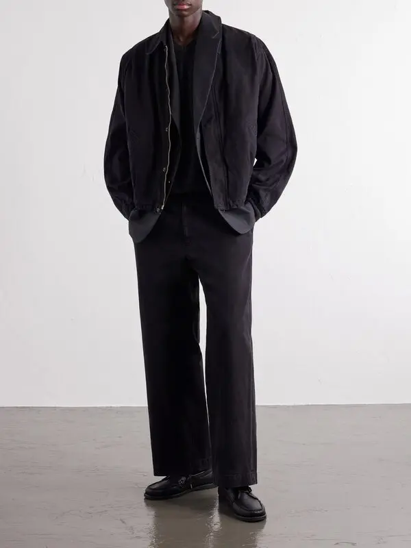 YOKE Wide-leg Garment-dyed Pleated Cotton-twill Trousers