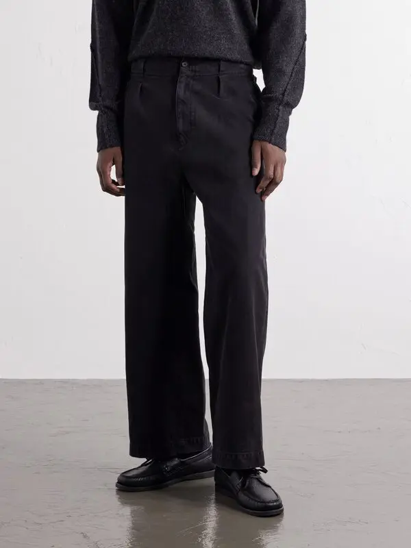 YOKE Wide-leg Garment-dyed Pleated Cotton-twill Trousers