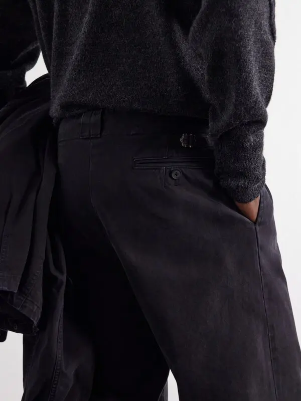 YOKE Wide-leg Garment-dyed Pleated Cotton-twill Trousers