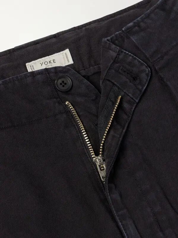 YOKE Wide-leg Garment-dyed Pleated Cotton-twill Trousers
