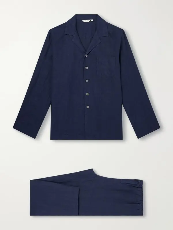 Derek Rose Sicily 1 Linen-canvas Pyjama Set - Blue