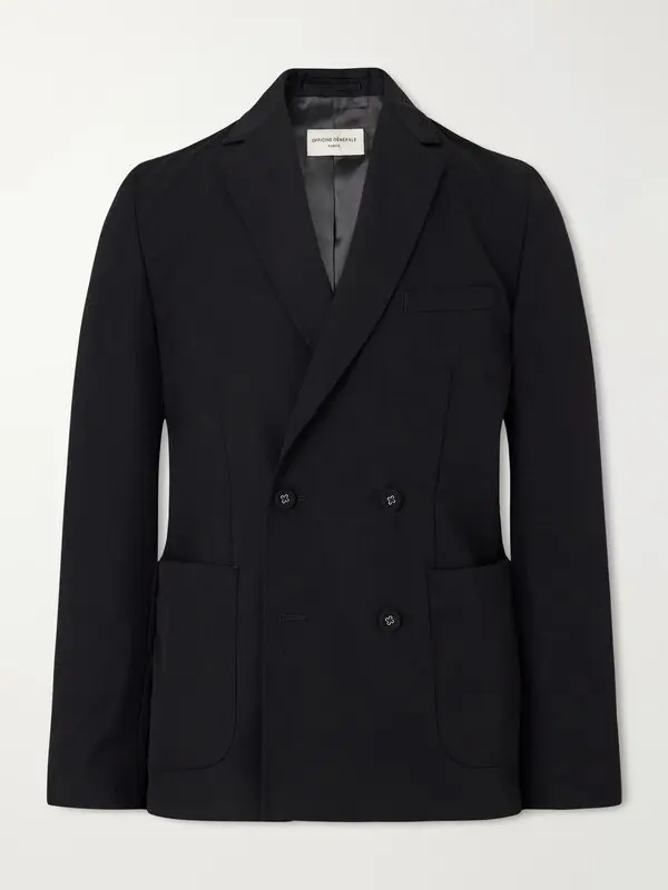 Officine Générale Leon Double-breasted Virgin Wool Suit Jacket - Black