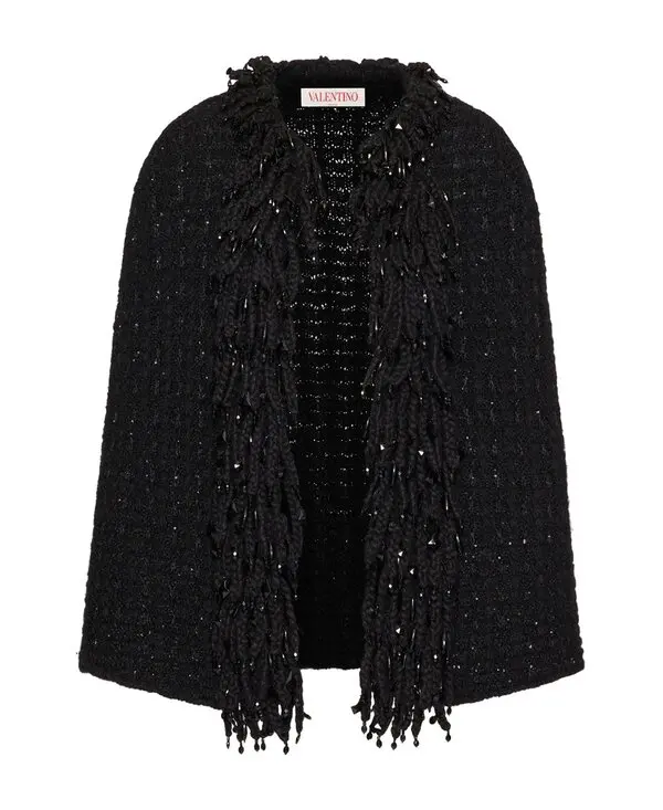 Valentino Garavani Fringed Hem Cloak - Black