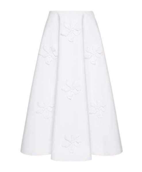 Valentino Garavani Embroidered Compact Popeline Midi Skirt - White