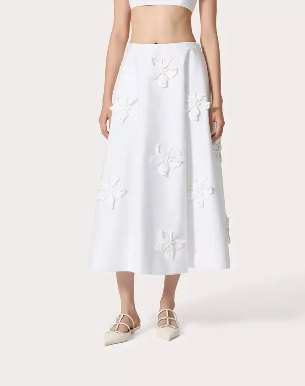 Valentino Garavani Embroidered Compact Popeline Midi Skirt