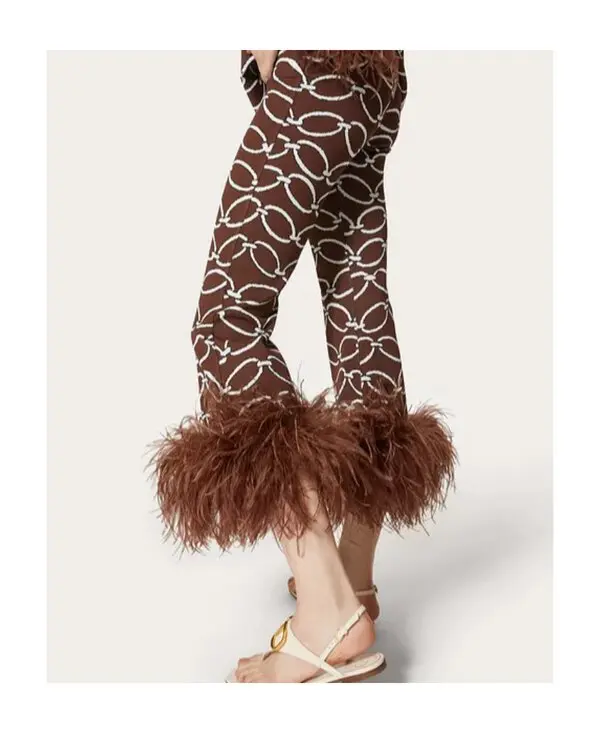 Valentino Garavani Feather-trim Chain-print Trousers