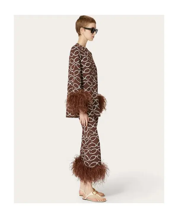 Valentino Garavani Feather-trim Chain-print Trousers