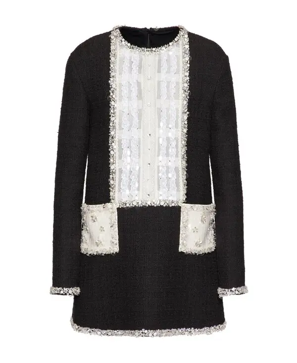 Valentino Garavani Short Dress In Embroidered Cotton Couture Tweed - Black