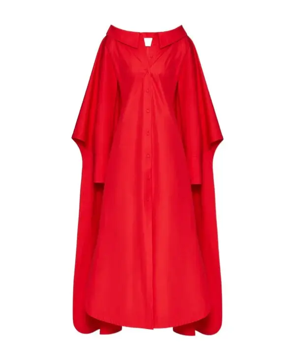 Valentino Garavani Cape-detail Cotton Maxi Dress - Red