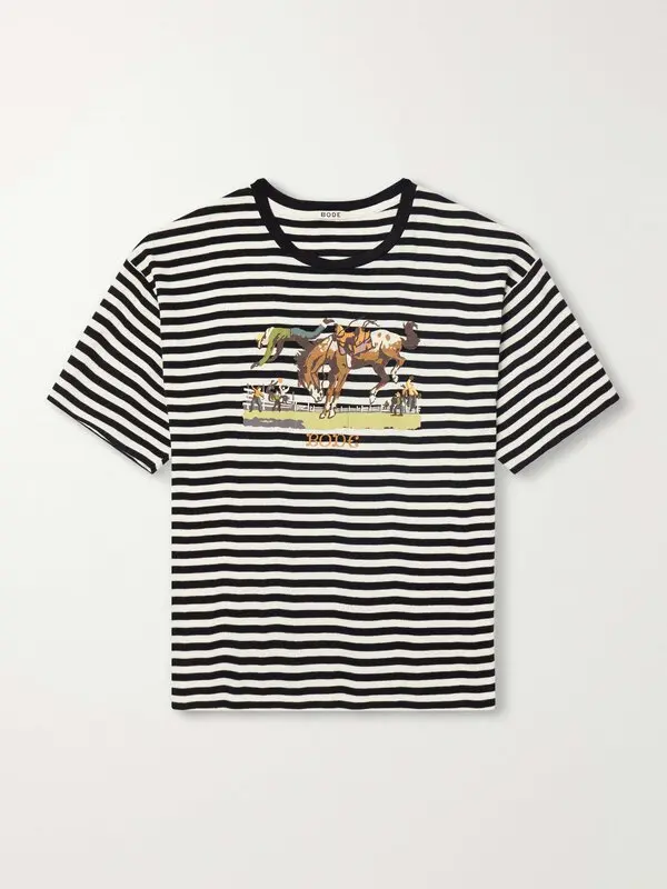 BODE Printed Striped Ribbed Cotton-jersey T-shirt