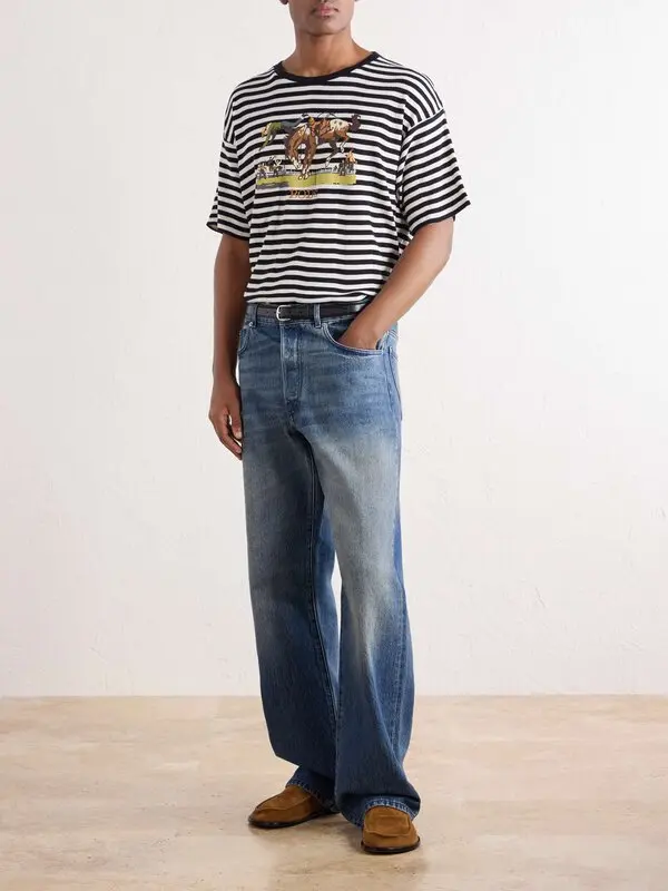 BODE Printed Striped Ribbed Cotton-jersey T-shirt