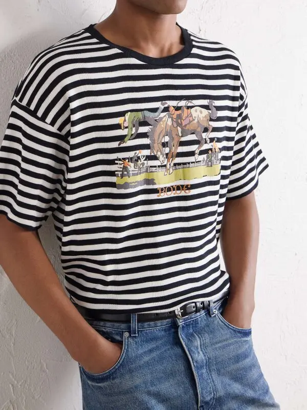 BODE Printed Striped Ribbed Cotton-jersey T-shirt