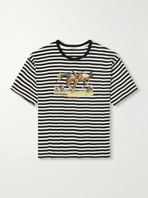 BODE Printed Striped Ribbed Cotton-jersey T-shirt - Black