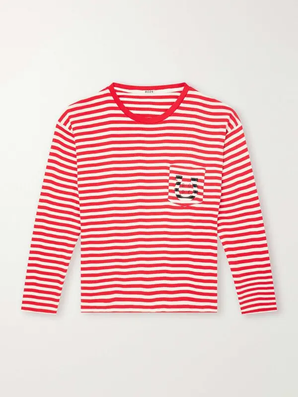 BODE Logo-embroidered Striped Ribbed Cotton-jersey T-shirt