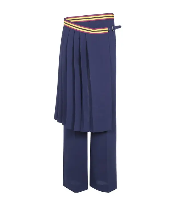 Dries Van Noten Pleated Layered Trousers - Navy Blue